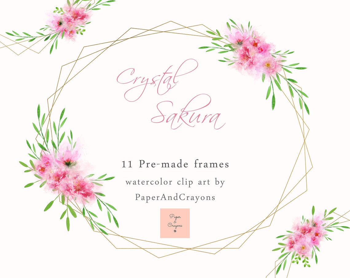 Watercolor Sakura Geometric Clipart Floral Frames Clip Art - Etsy