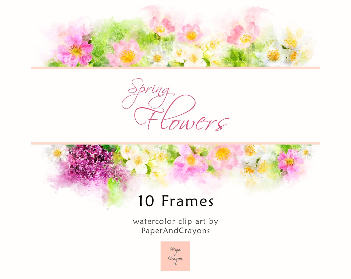 Spring Flowers Frames Clipart Set Watercolor Floral Clip | Etsy