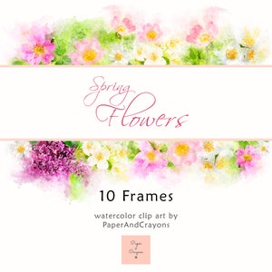 Spring Flowers Frames Clipart Set, Watercolor Floral Clip Art,purple ...