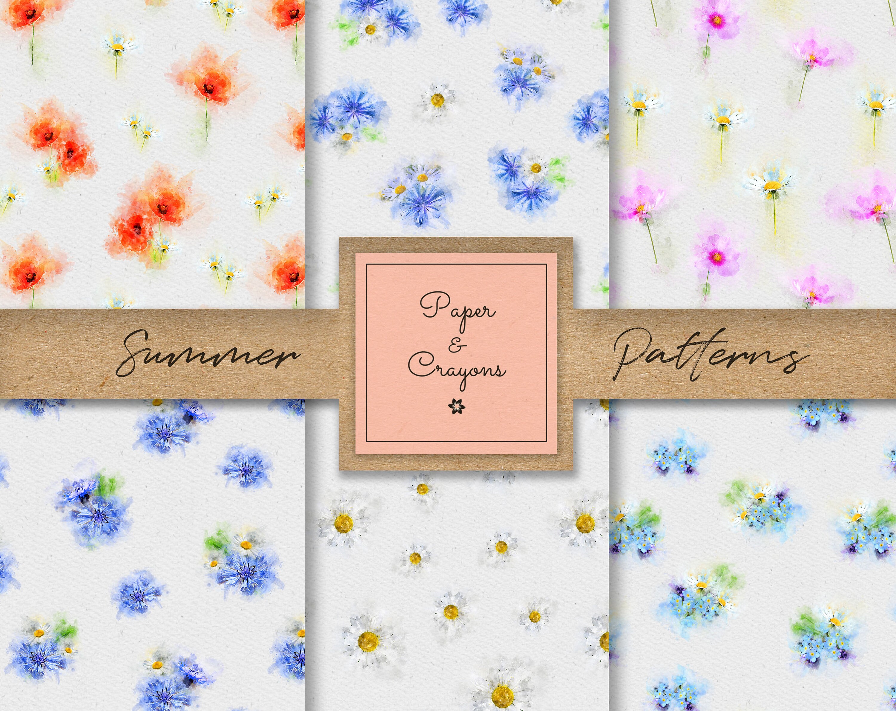 Summer Digital Paper, Flower Scrapbook Paper, Seamless Pattern, Floral ...