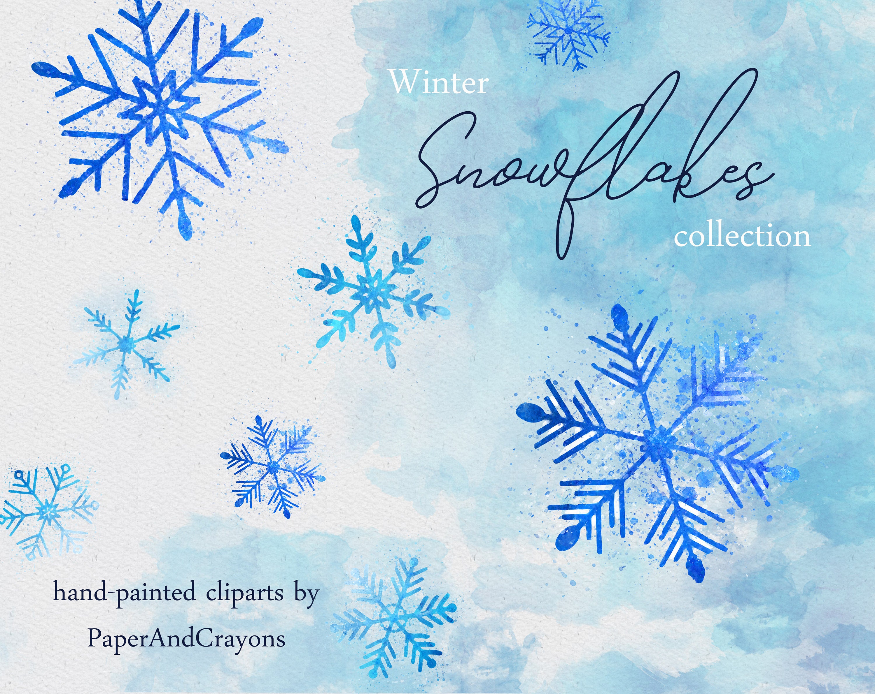 Snowflake Clipart Collection Hand Painted Winter Watercolor | Etsy