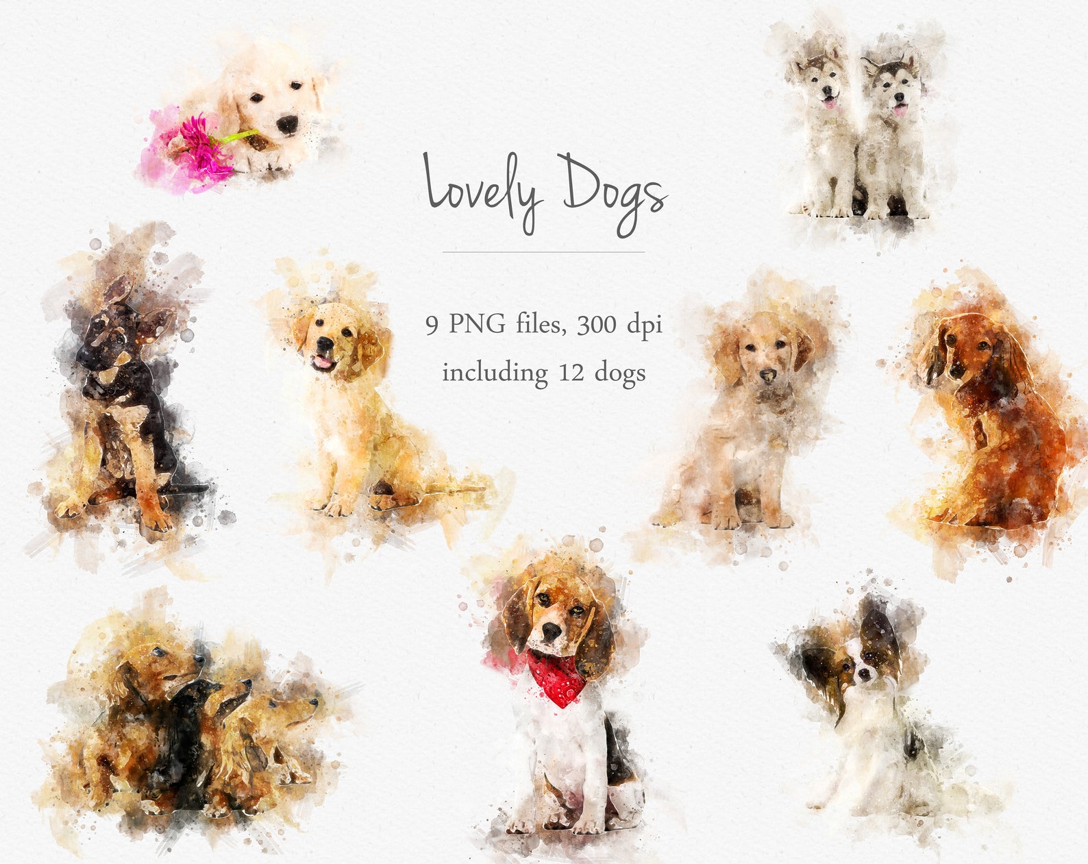 Watercolor Dogs, Dog Clipart, Puppy Clip Art, Animal Graphics, Semi ...