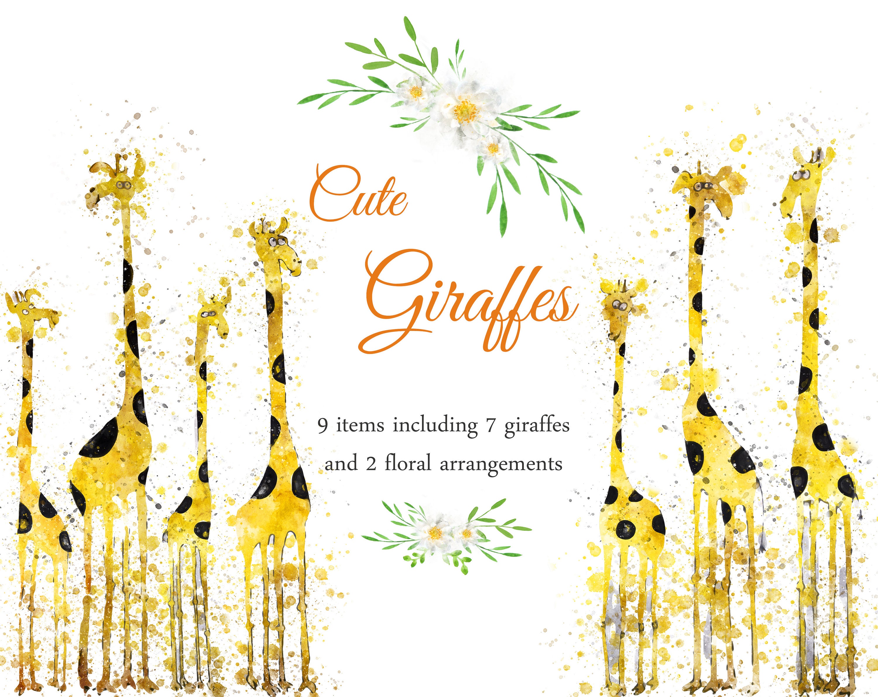 Giraffe Clipart Cute Giraffes Watercolor Clip Art Safari - Etsy Israel