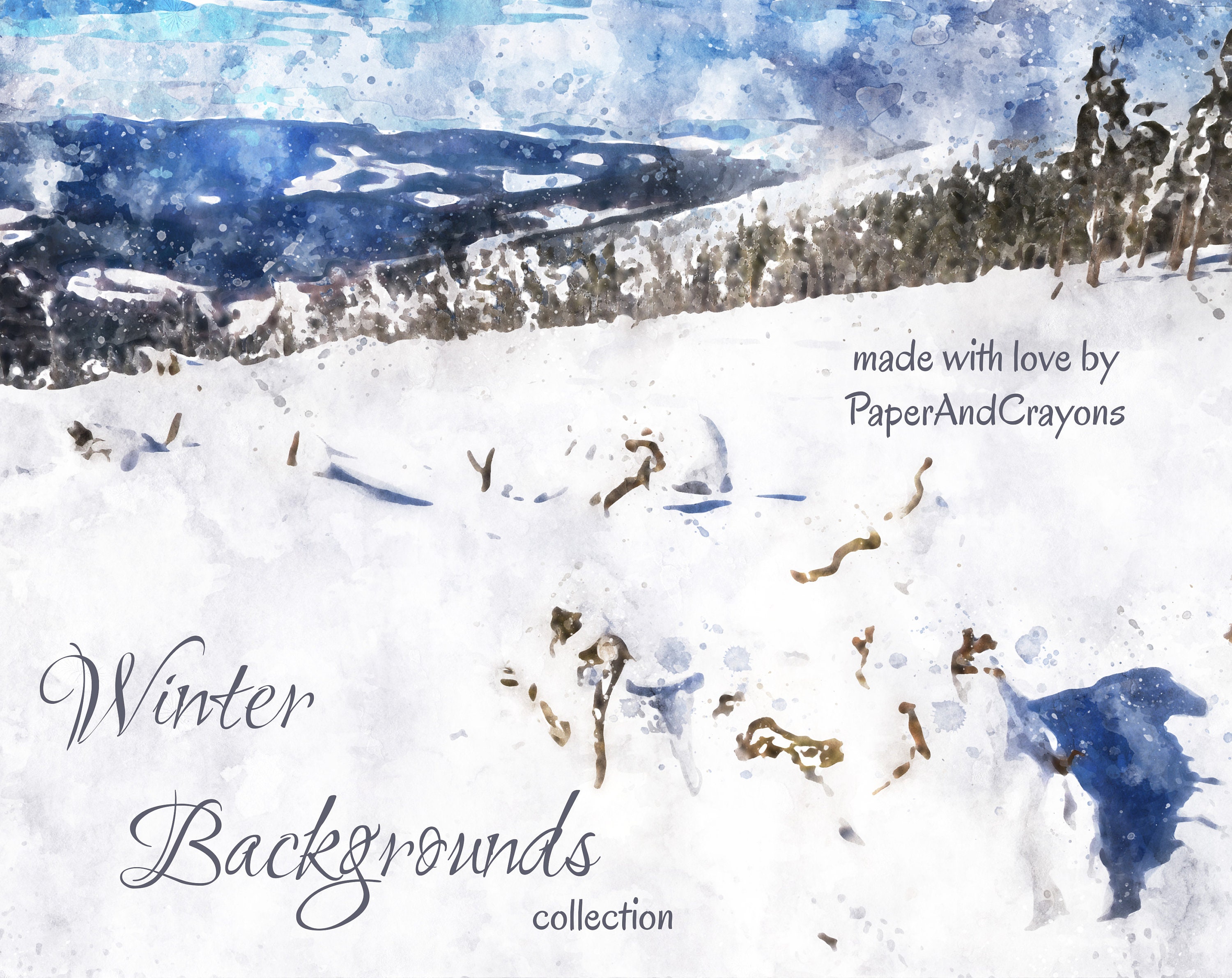 Winter Watercolor Digital Paper Landscape Clipart Watercolor - Etsy