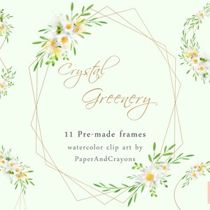Watercolor Greenery Geometric Clipart, Floral Frames Clip Art, Crystal ...