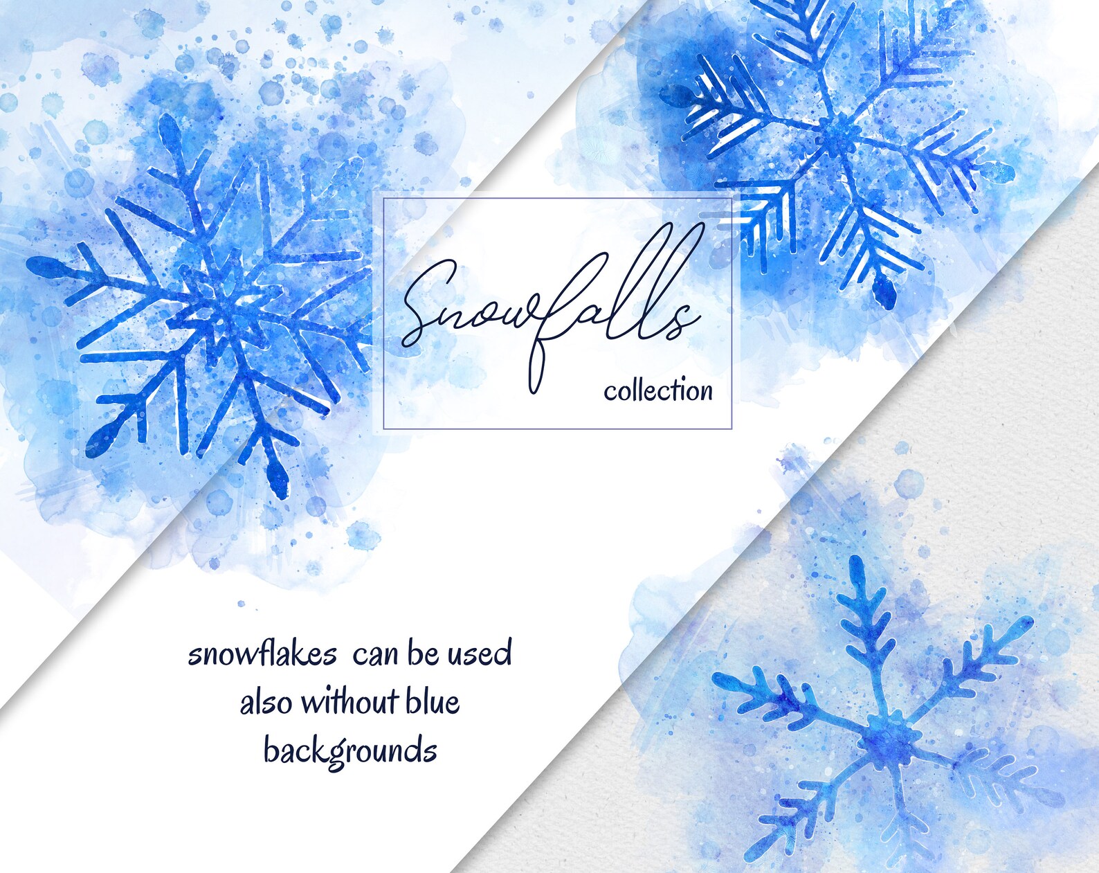 Snowfall Clipart Collection Hand Painted Blue Watercolor - Etsy