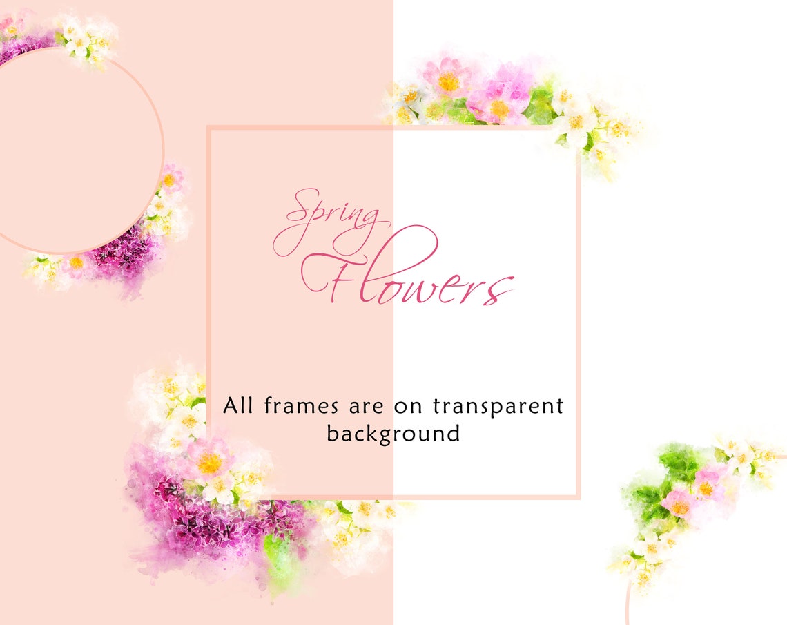 Spring Flowers Frames Clipart Set Watercolor Floral Clip | Etsy