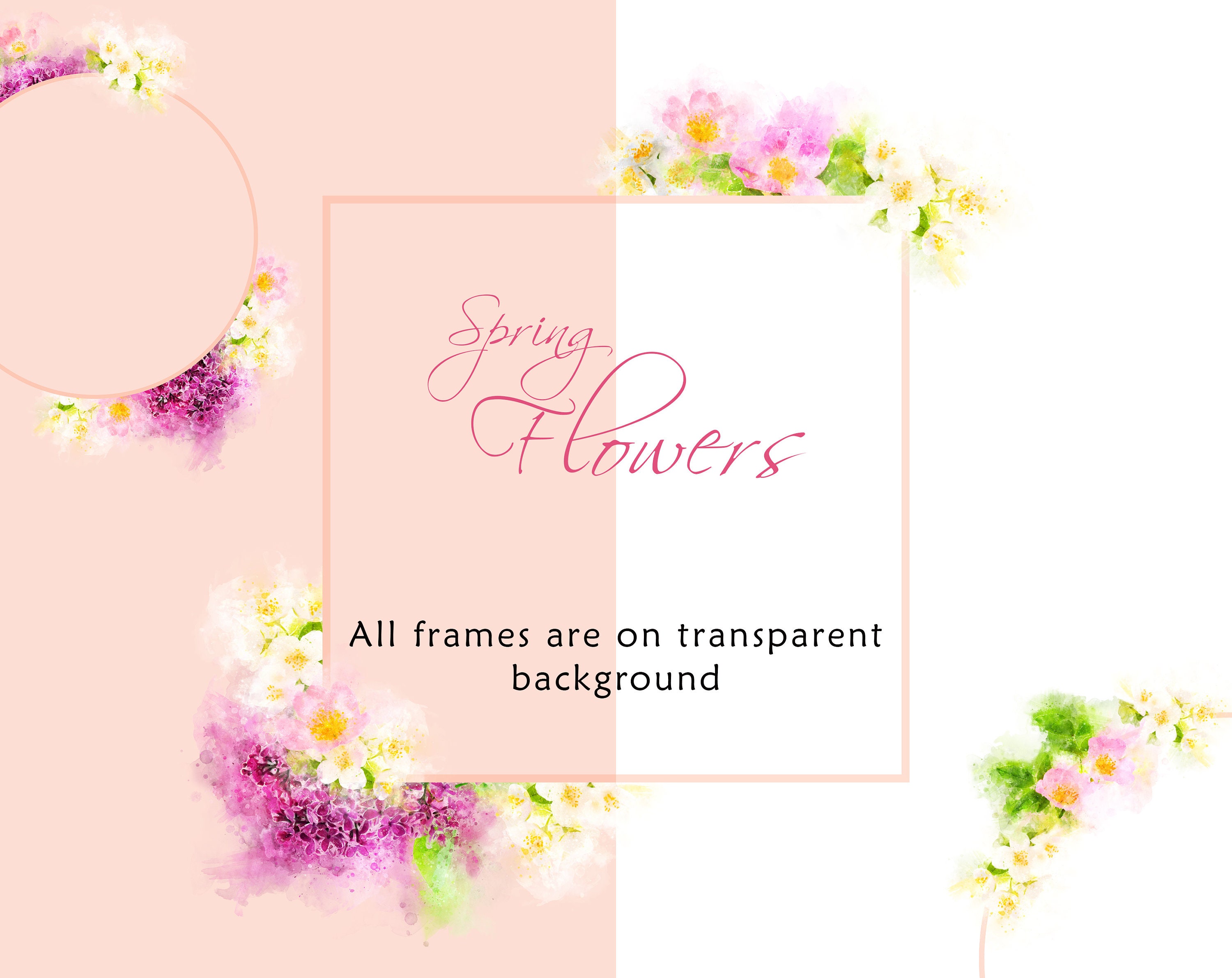 Spring Flowers Frames Clipart Set Watercolor Floral Clip | Etsy