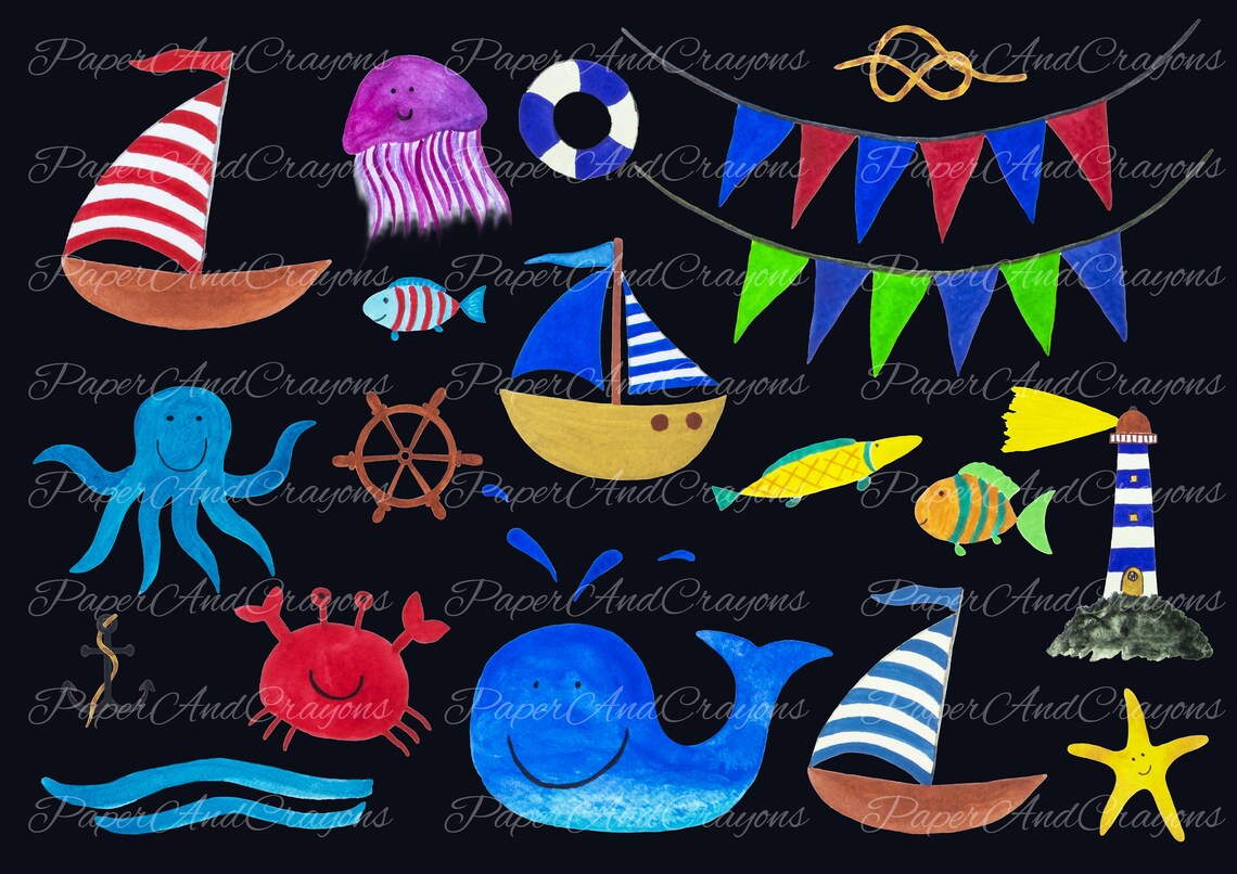 Under the Sea Watercolor Clipart Summer Set Clipart Nautical | Etsy