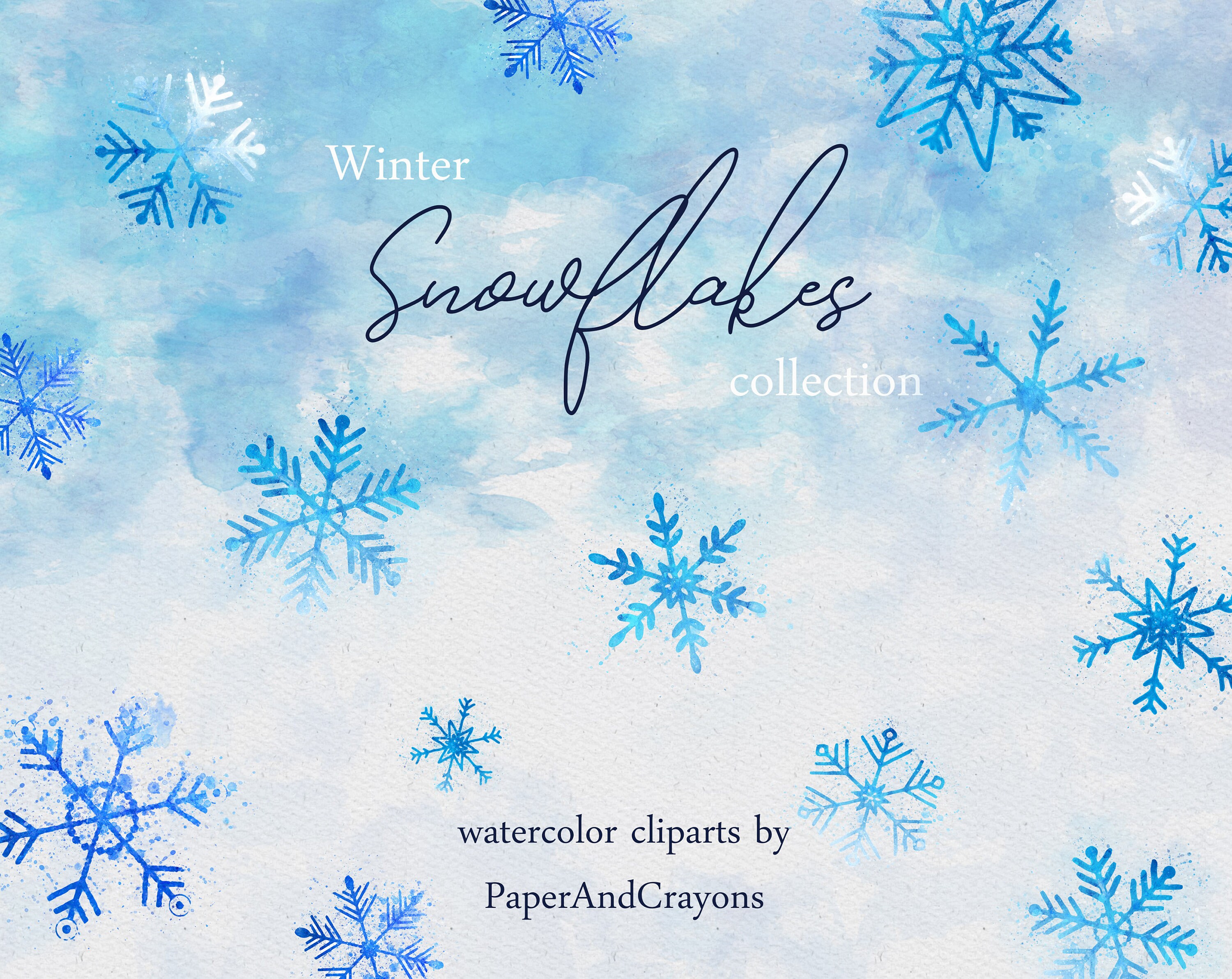Snowflake Clipart Collection Hand Painted Winter Watercolor | Etsy