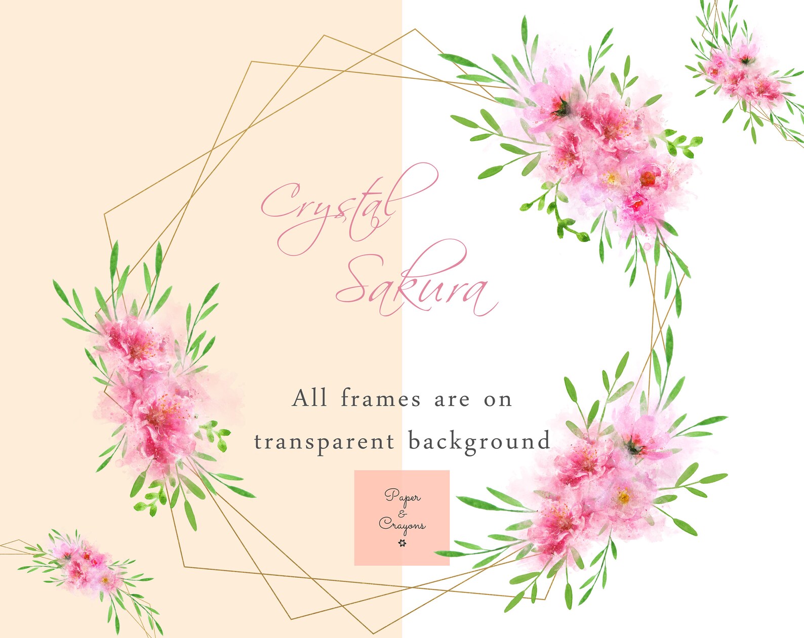 Watercolor Sakura Geometric Clipart Floral Frames Clip Art - Etsy