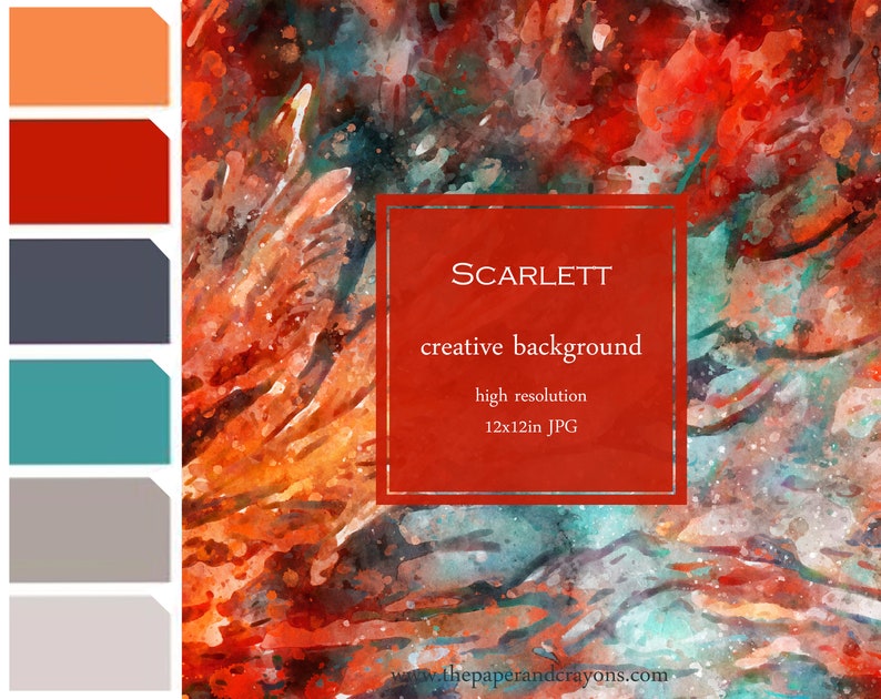 Scarlett Red Fire Background, Watercolor Texture, Digital Paper Clipart ...