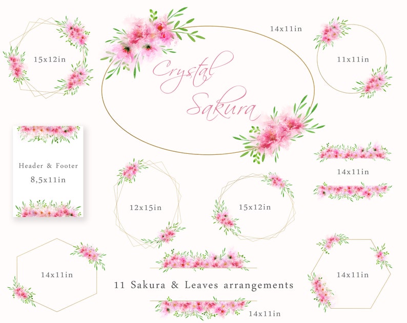 Watercolor Sakura Geometric Clipart Floral Frames Clip Art - Etsy