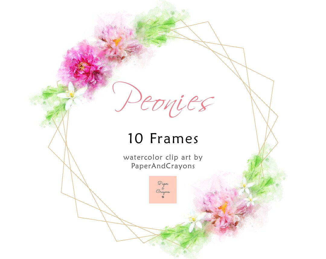Peonies Frames Clipart Set, Watercolor Floral Clip Art,purple,violet ...