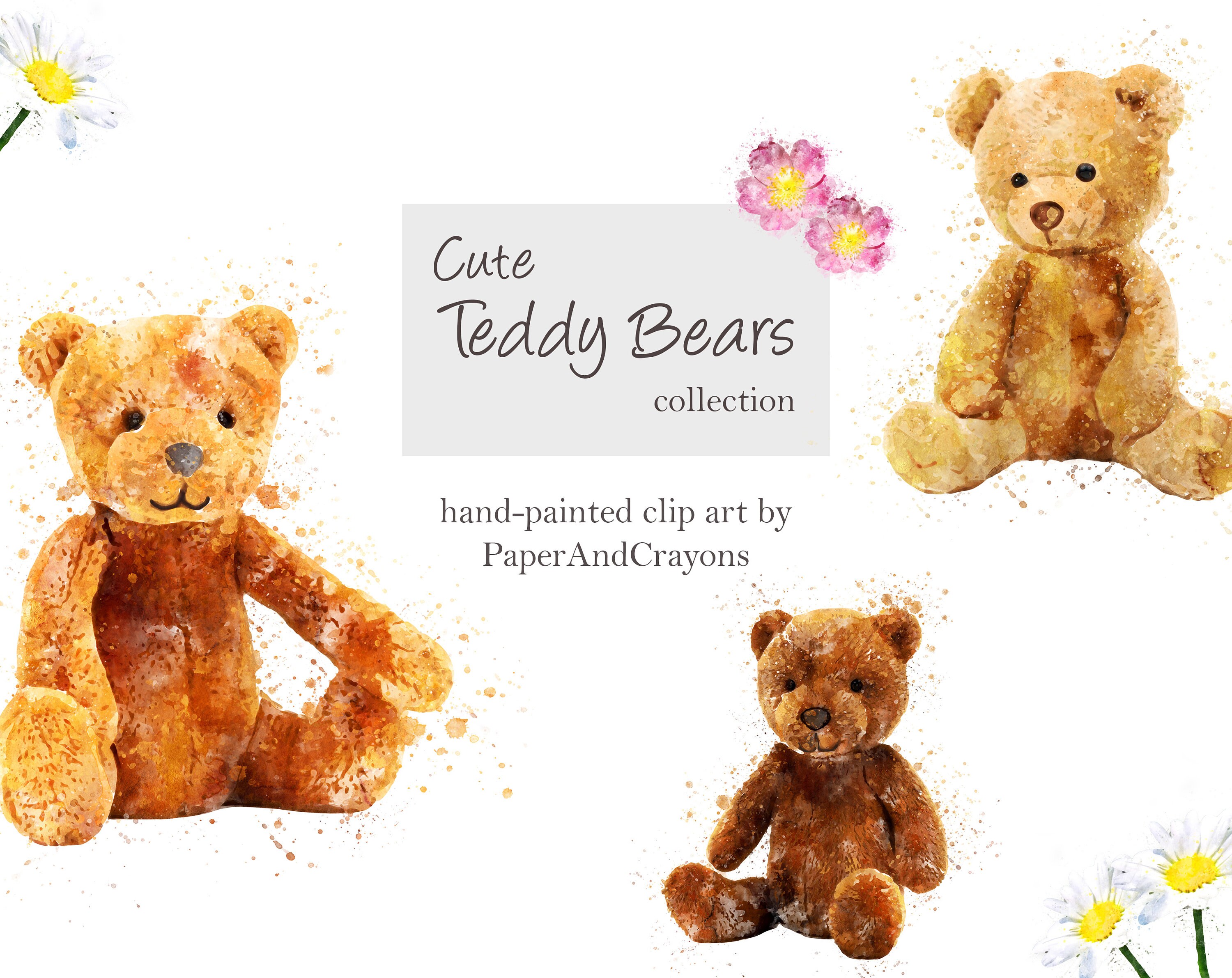 Cute Teddy Bear Clipart Bear Watercolor Clip Art Animal - Etsy