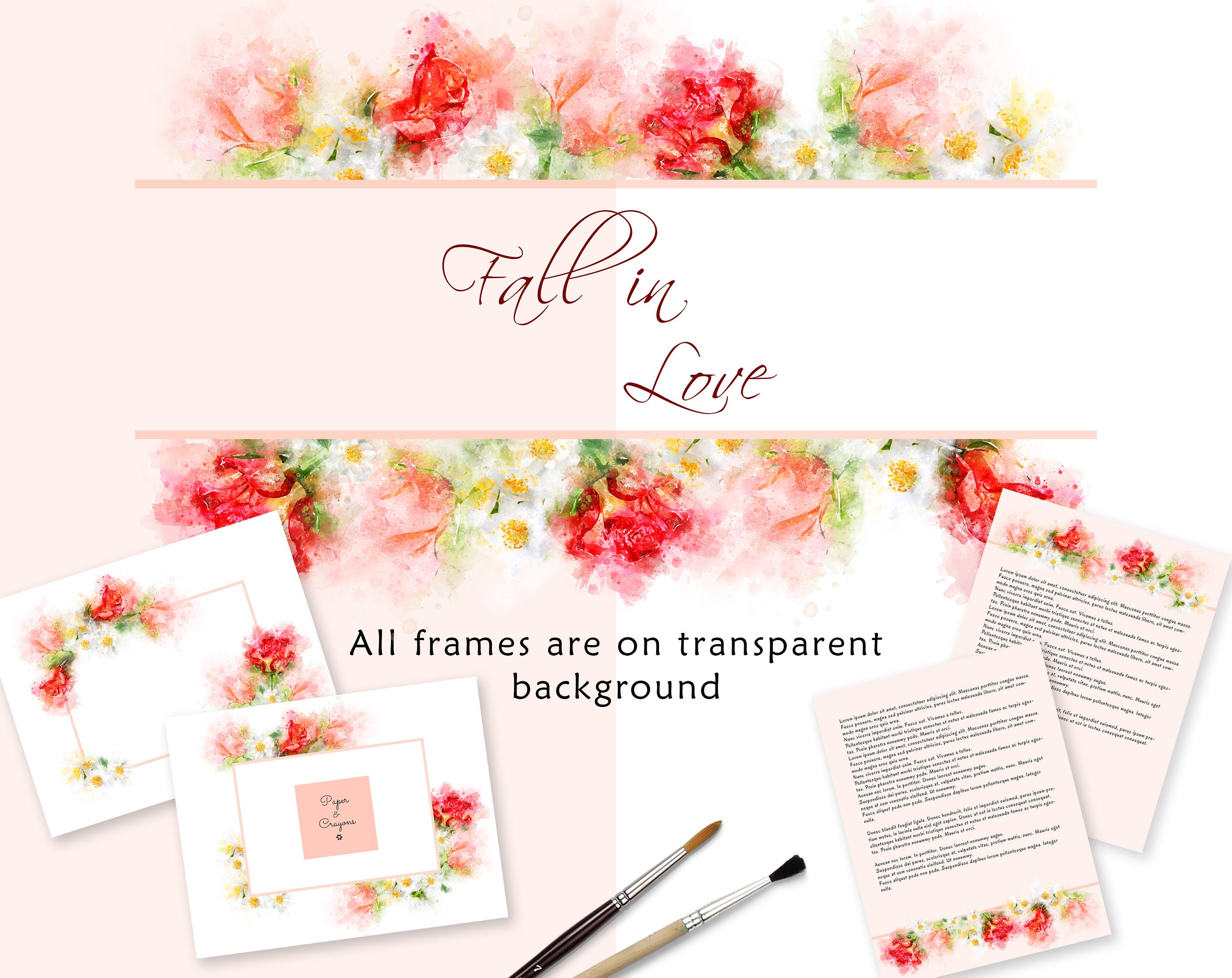 Fall in Love Watercolor Frames and Wreaths Set Floral | Etsy