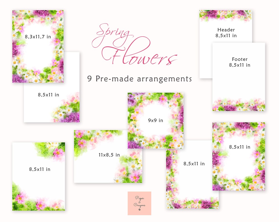 Spring Flowers Watercolor Frames Set Floral - Etsy