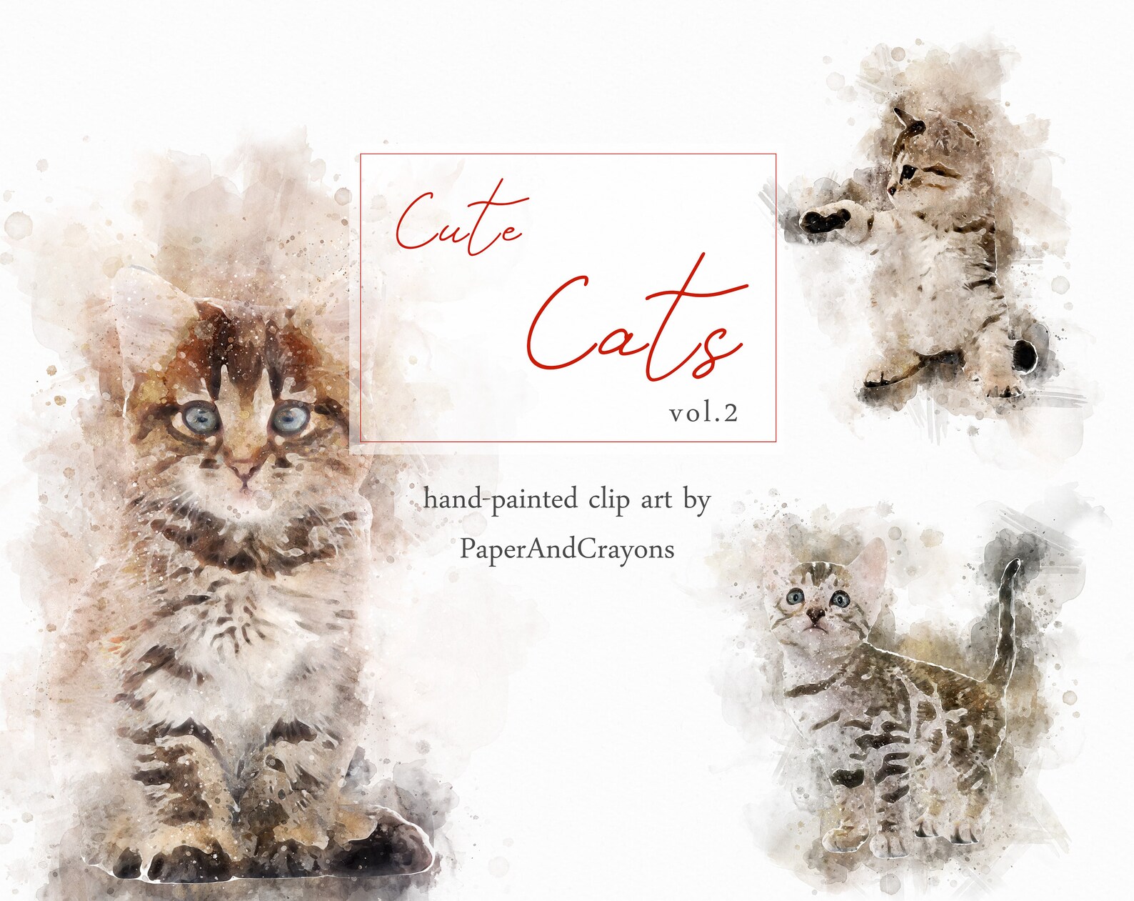 Cat Clipart Cute Cats Watercolor Clip Art Vol. II Kitten - Etsy