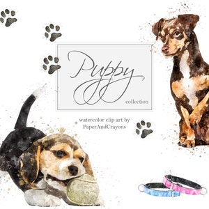 Cute Watercolor Puppies, Dog Clipart, Puppy Clip Art, Animal Graphics ...