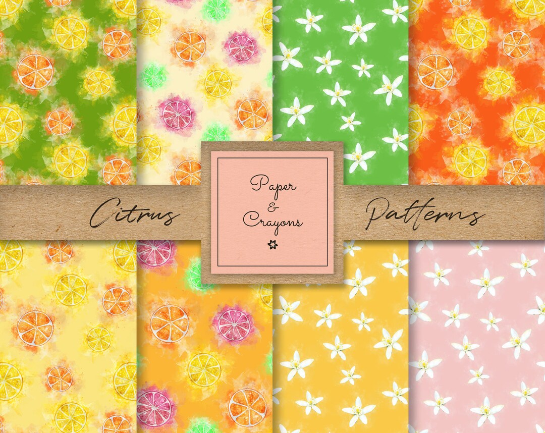 Citrus Digital Paper, Seamless Pattern, Floral Digital Paper ...