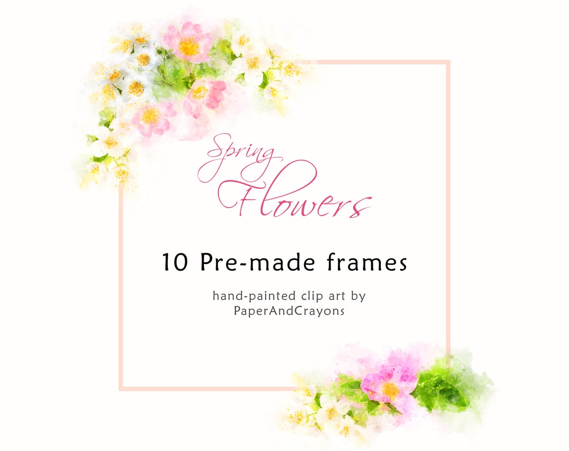 Spring Flowers Frames Clipart Set Watercolor Floral Clip | Etsy