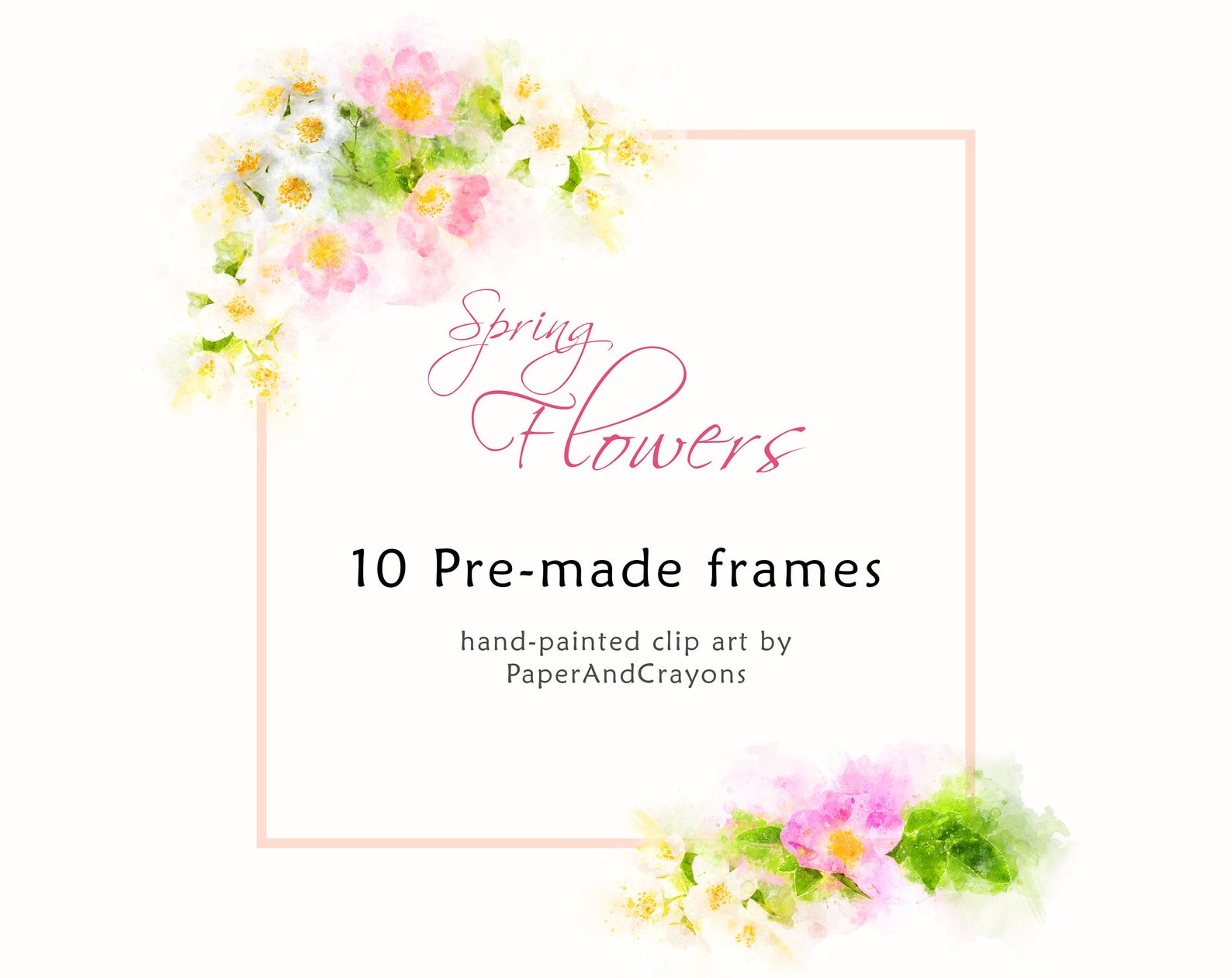 Spring Flowers Frames Clipart Set Watercolor Floral Clip | Etsy