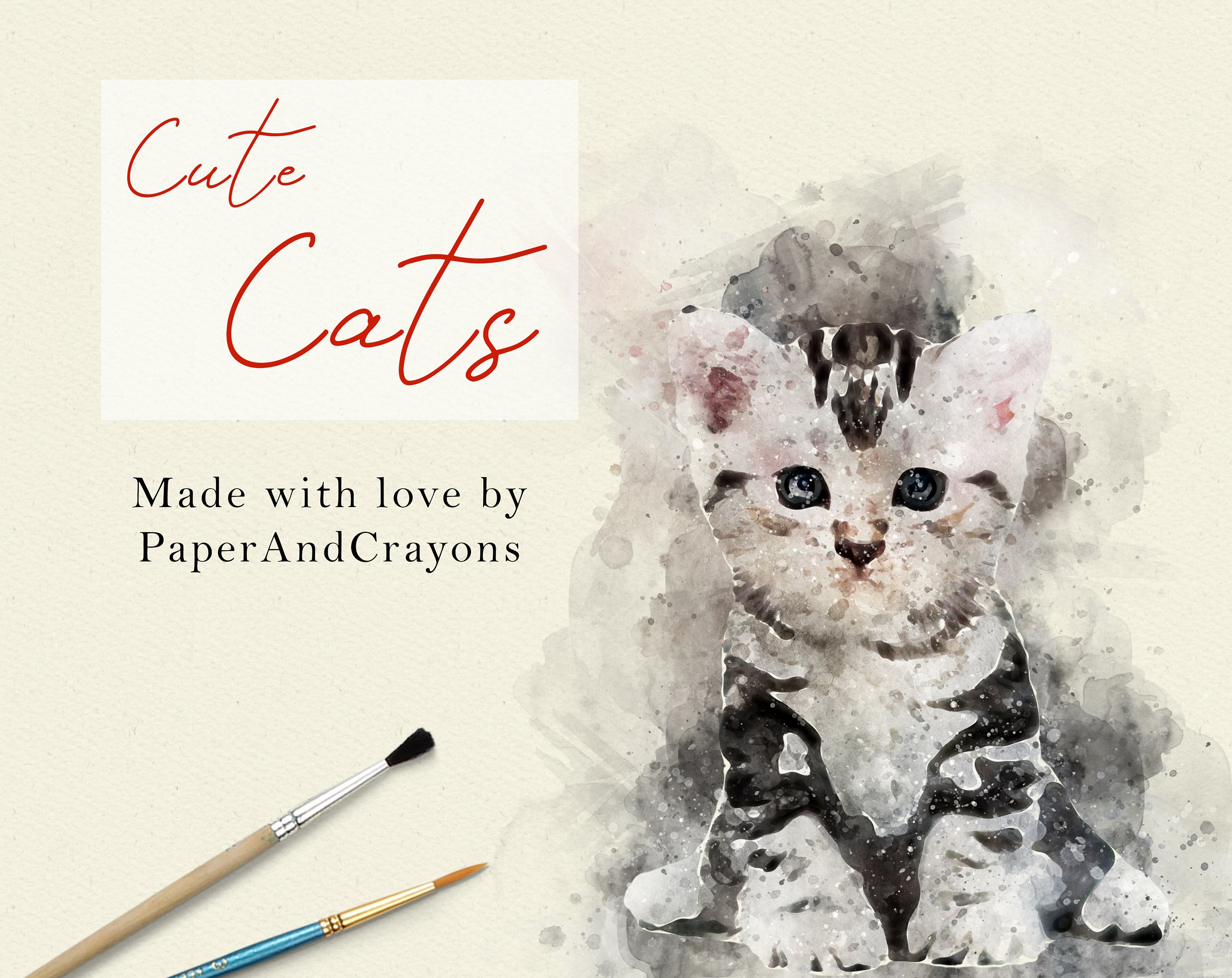 Cat Clipart Cute Cats Watercolor Clip Art Kitten DIY - Etsy