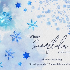 Snowflake Clipart Collection, Hand Painted Winter Watercolor Clip Art ...