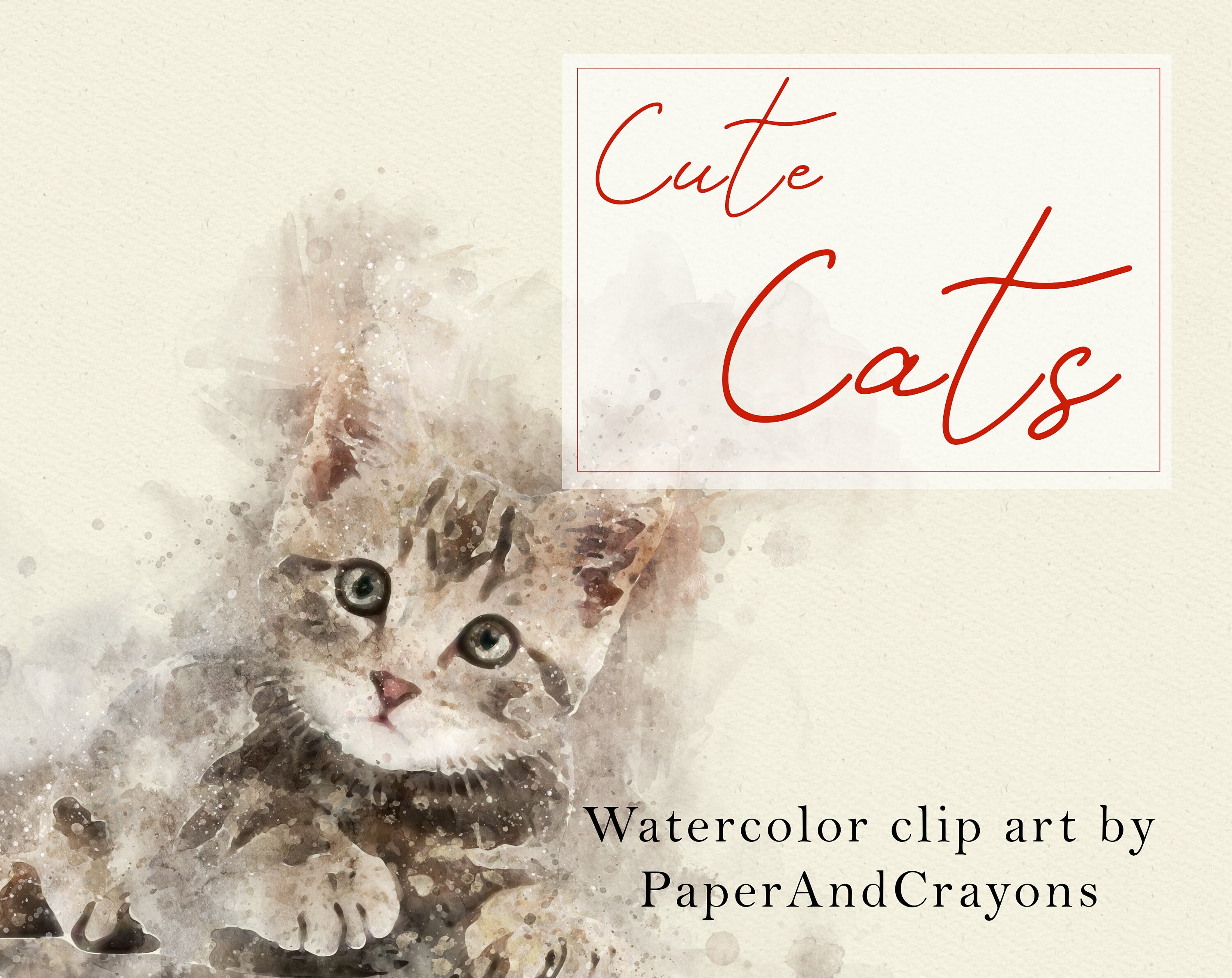 Cat Clipart Cute Cats Watercolor Clip Art Kitten DIY - Etsy