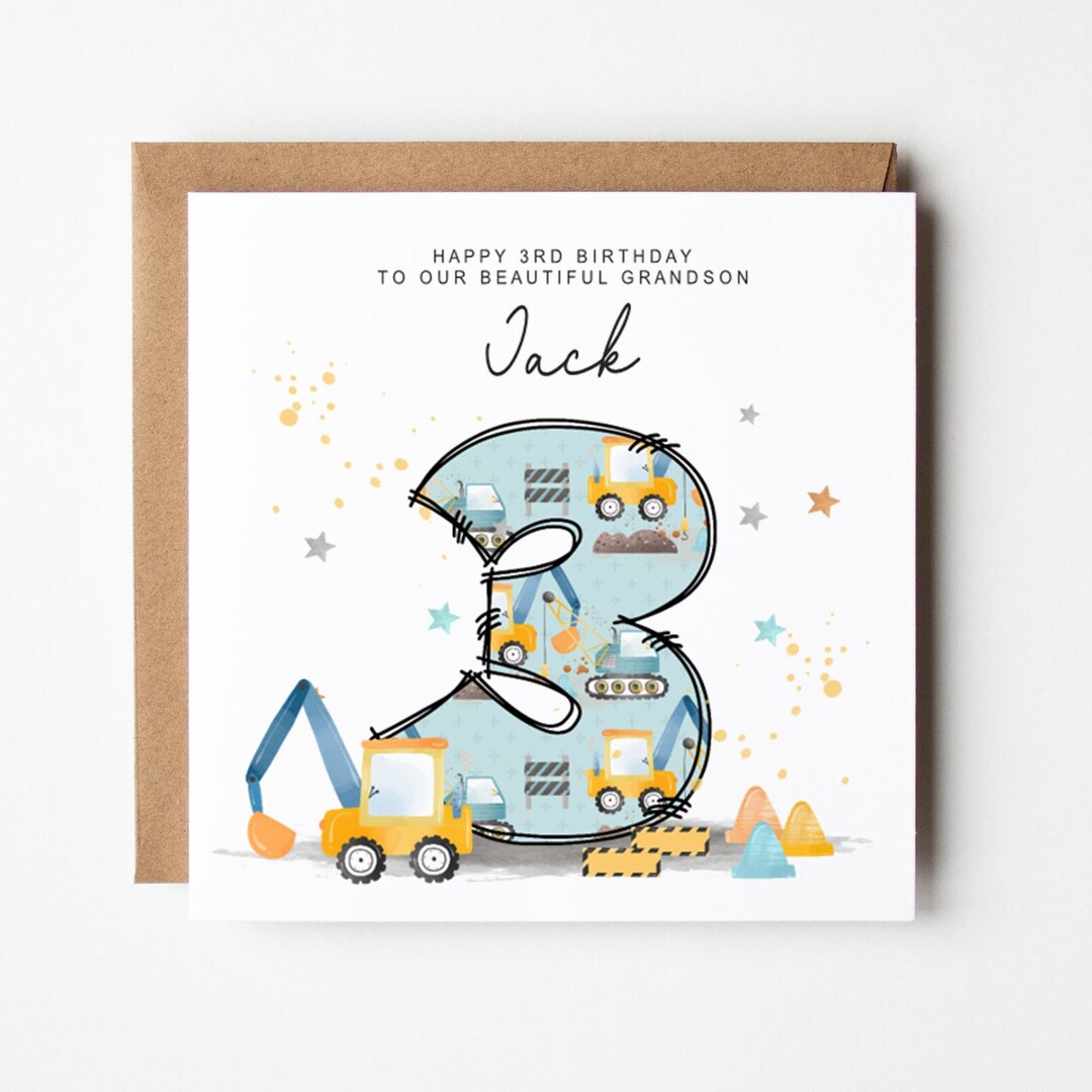 Any Age Number Construction Card, Digger, Birthday Boy, Builder, 1st ...