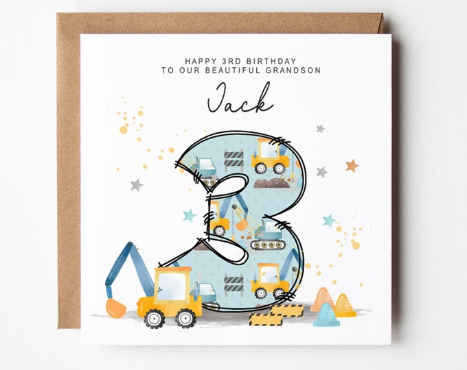 Any Age Number Construction Card, Digger, Birthday Boy, Builder, 1st ...