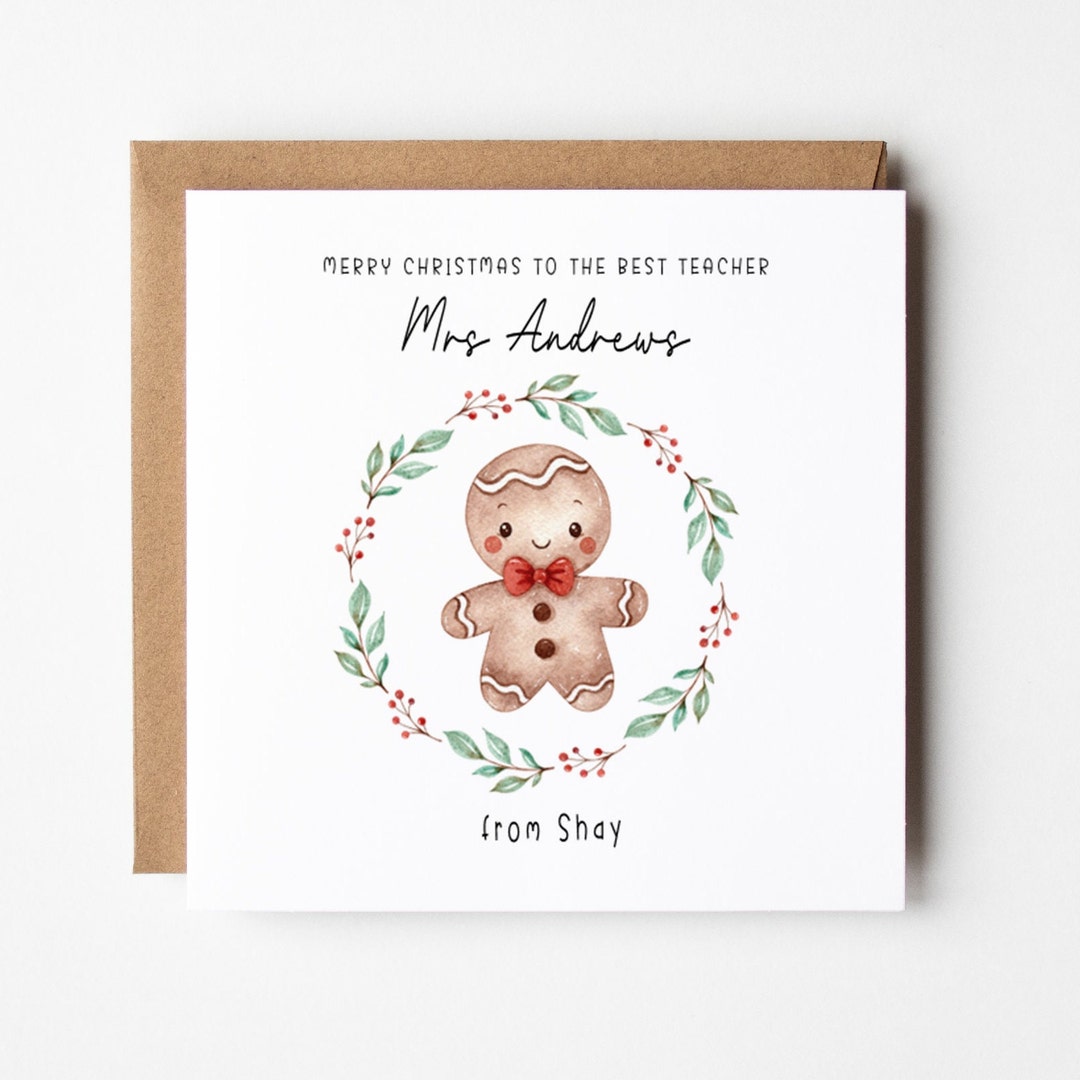 Gingerbread Wreath Teacher Card, Best Teacher, Merry Christmas, Teacher ...