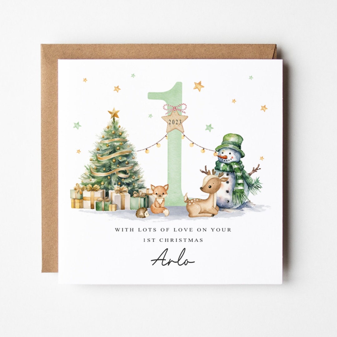 Personalised Baby's 1st Christmas Card, Baby's First Christmas, Forest ...