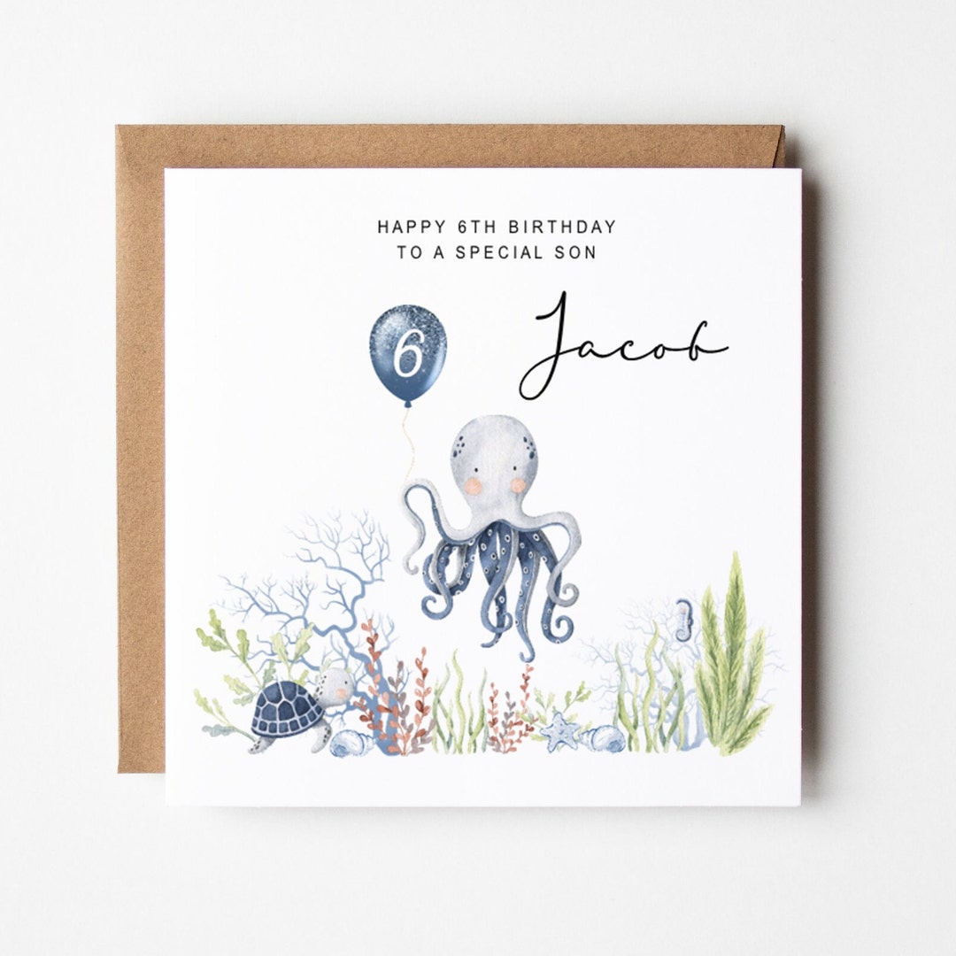 Personalised Octopus Children's Birthday Card, Any Age, Boy's & Girl's ...
