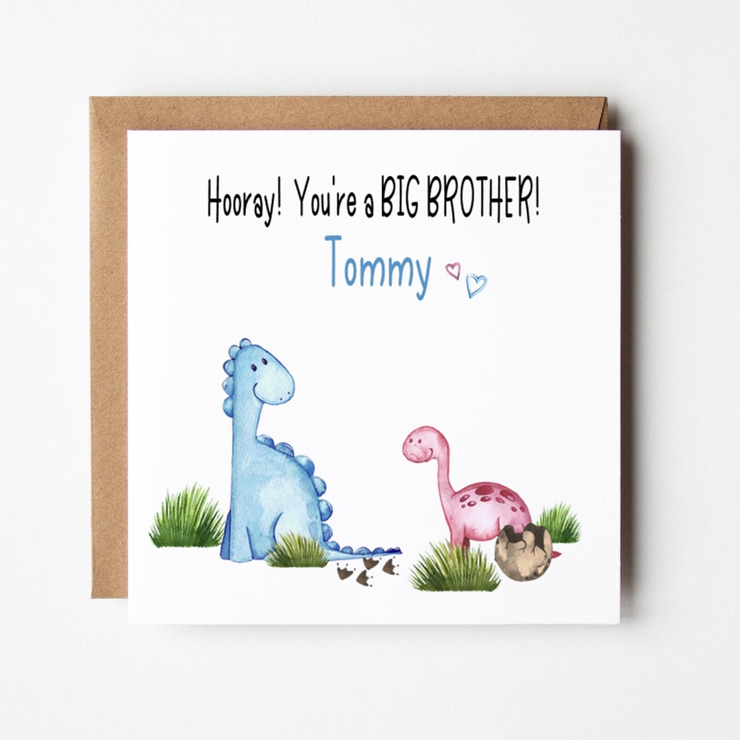 Personalised Big Brother Dinosaur Card, Baby Sister, Baby Brother, New ...