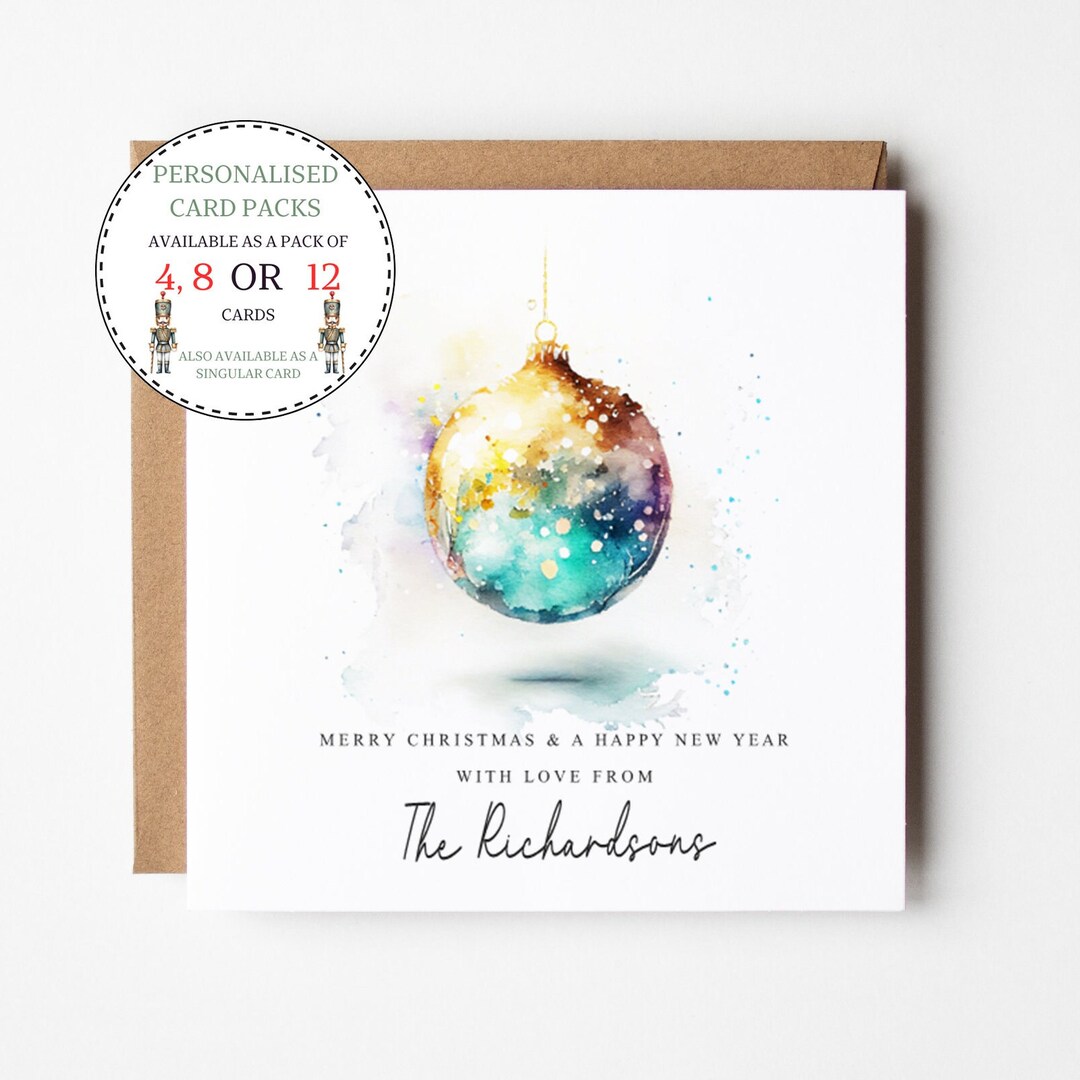 Bauble Multipack Personalised Christmas Cards, Bauble Card Packs ...
