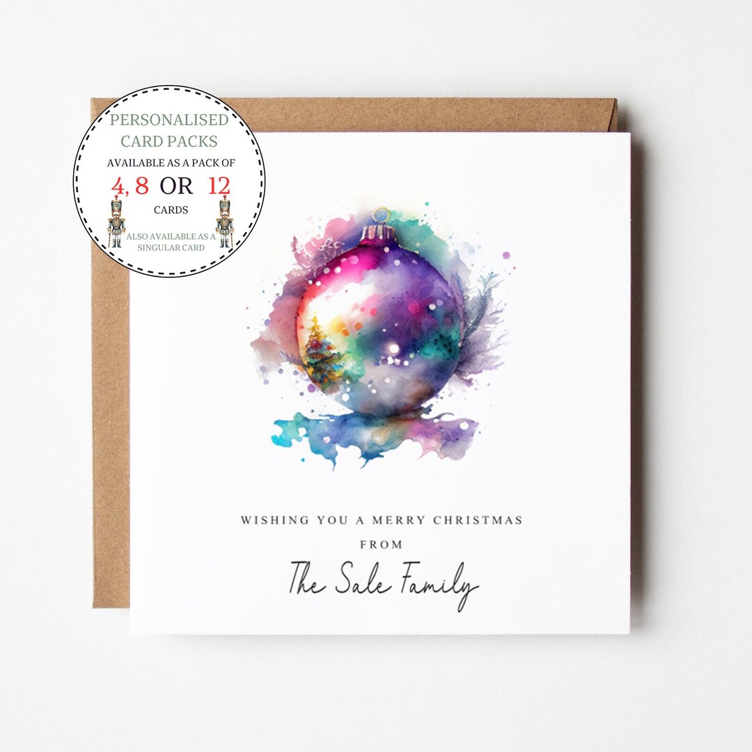 Multipack Bauble Personalised Christmas Cards, Modern Bauble Card Packs ...
