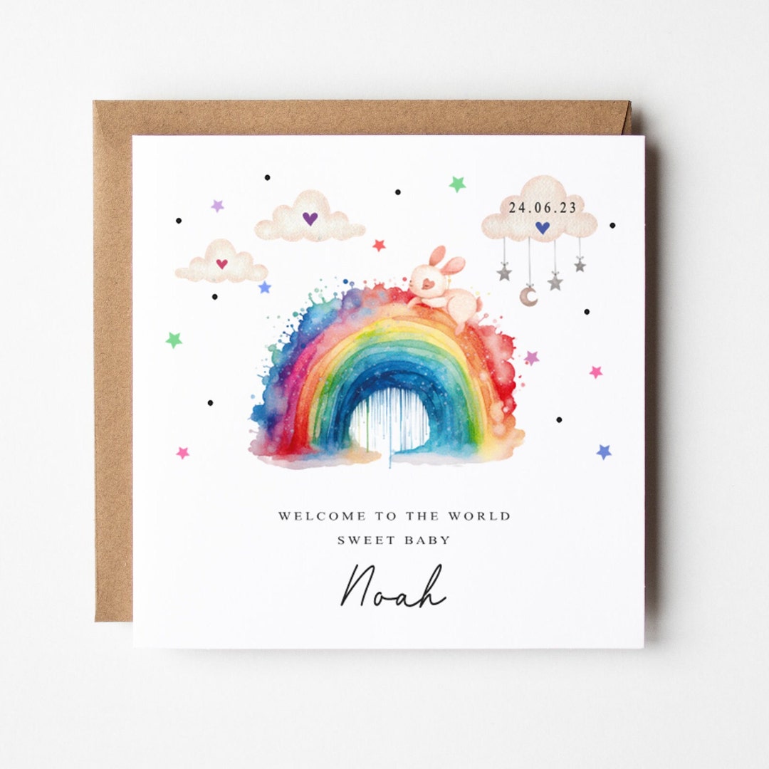 Rainbow Baby Card, New Baby Rainbow Card, Stars and Clouds ...