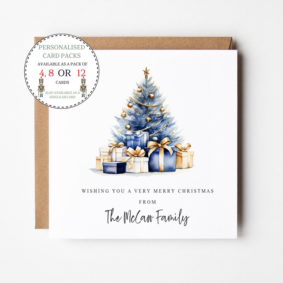 Multipack Personalised Modern Christmas Cards, Christmas Tree Card ...