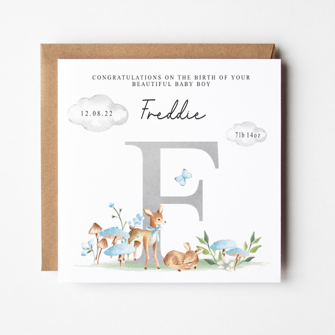 Baby Boy Woodland Birth Card, Baby Nephew, Son, Grandson, Birth ...