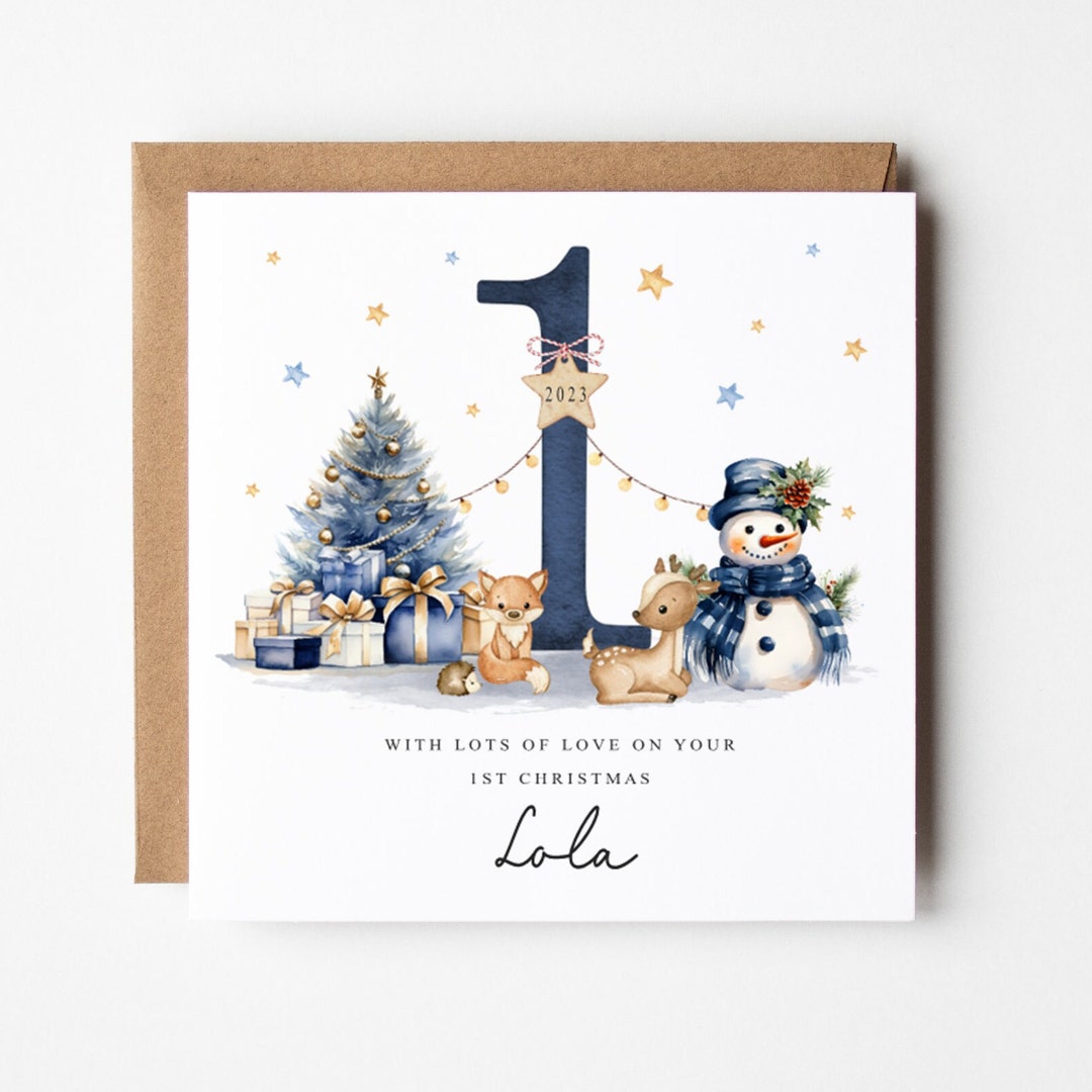 Personalised Baby's 1st Christmas Card, Personalised Woodland Christmas ...