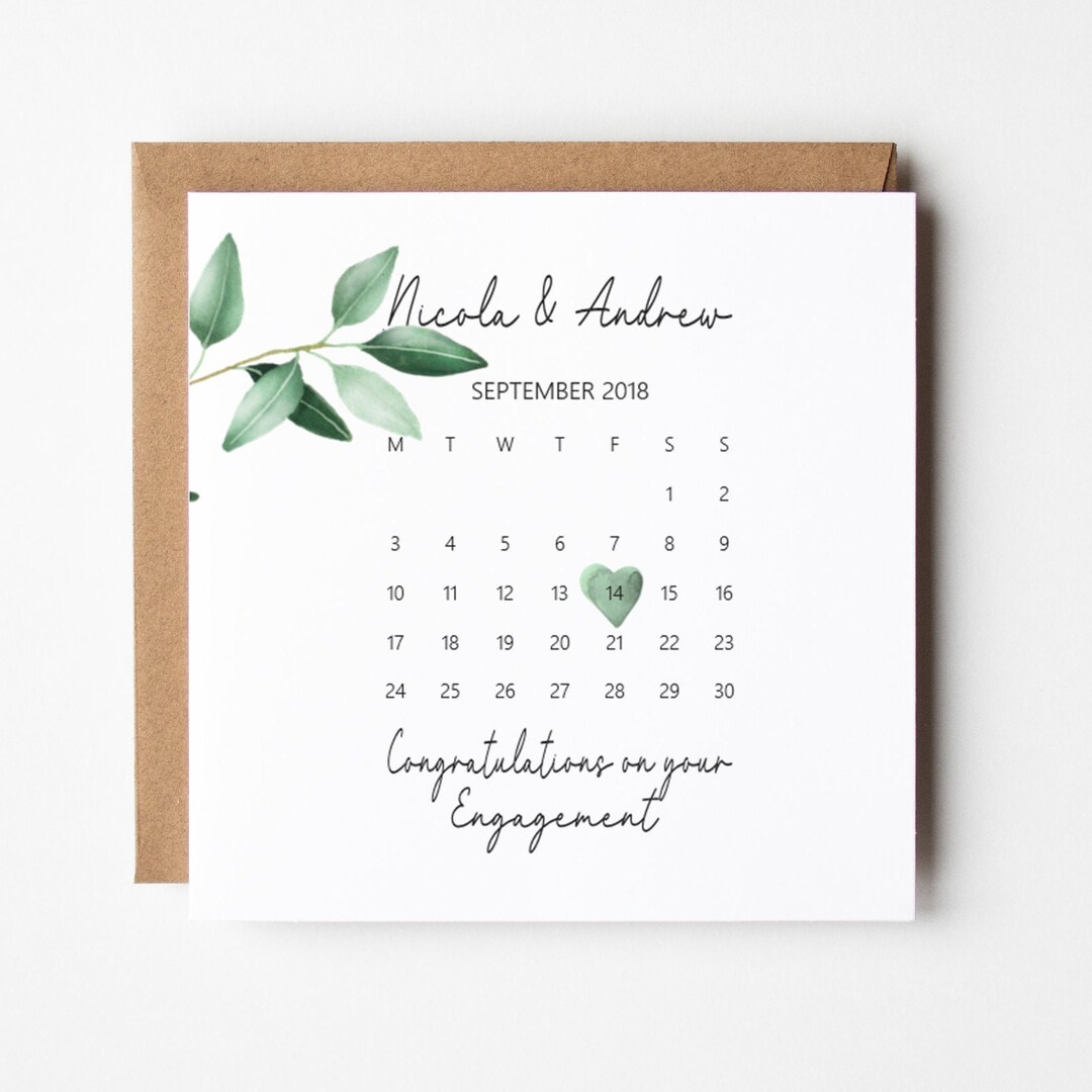 Calendar Eucalyptus Engagement Card, Calendar Card, Engagement ...