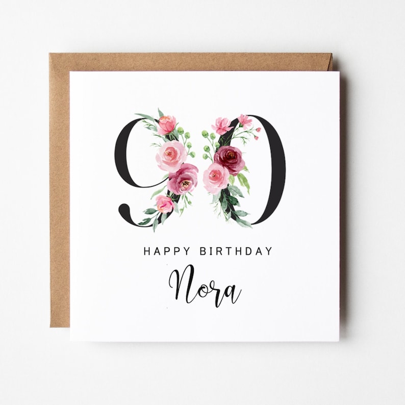 90th Birthday Card, Floral Numbers, Milestone, Happy 90th, Ninety ...