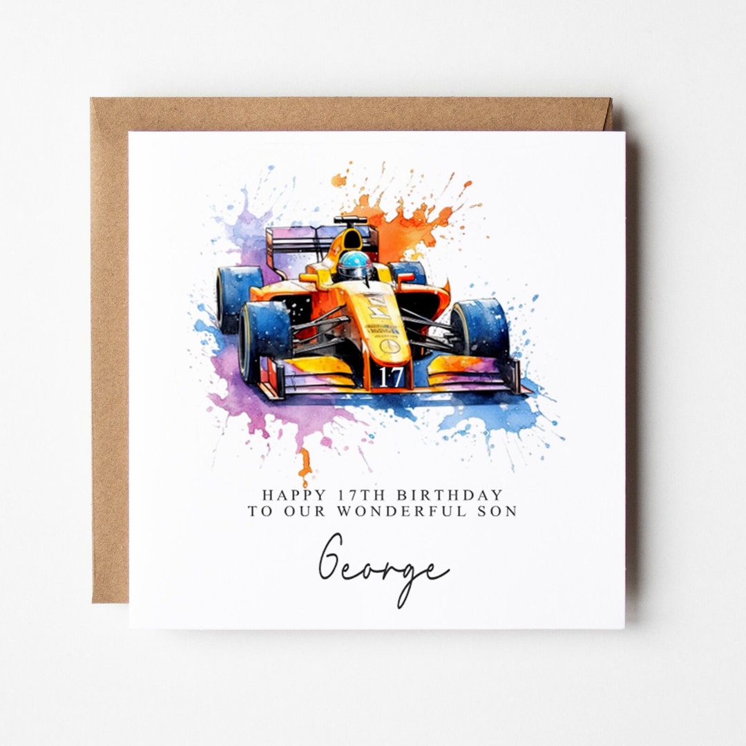 Personalised Racing Car Card, Racing, Formula One, Birthday Card for ...