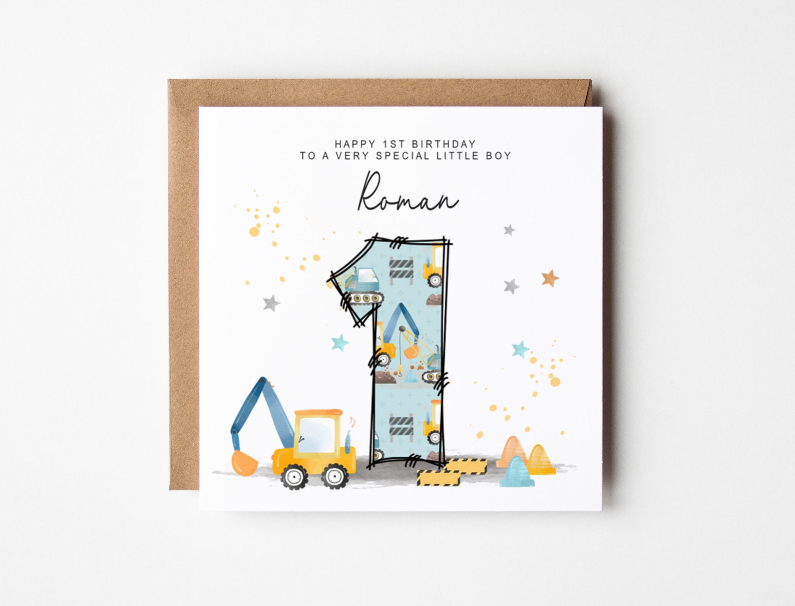 Any Age Number Construction Card, Digger, Birthday Boy, Builder, 1st ...