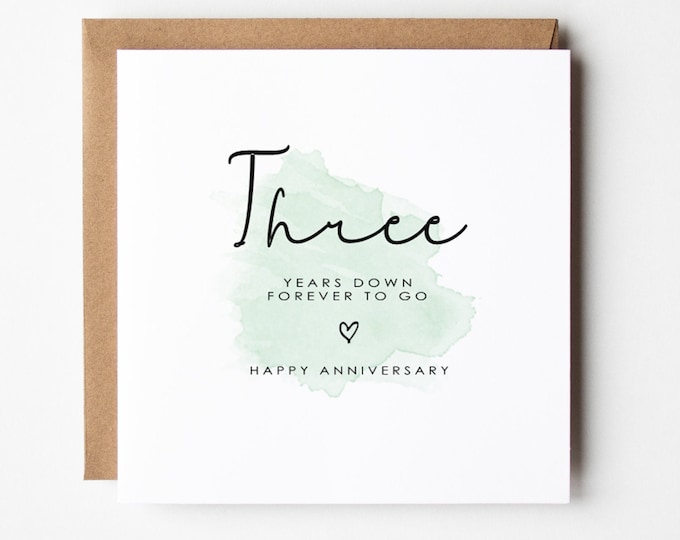 3 Years Down, 3rd Anniversary Card, Three Years Anniversary Card, 3 ...