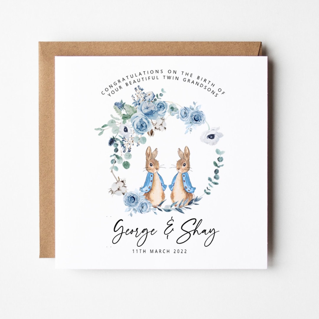Personalised Twin Boys Peter Rabbit, Twin Sons, Twin Grandsons, New ...