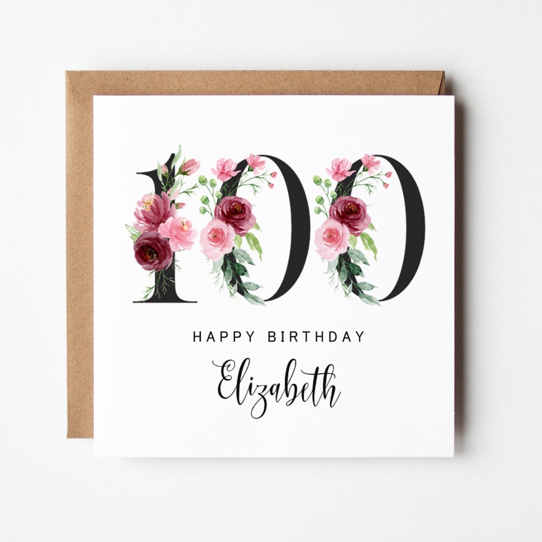 100th Birthday Card Centenarian Floral Numbers Milestone Happy