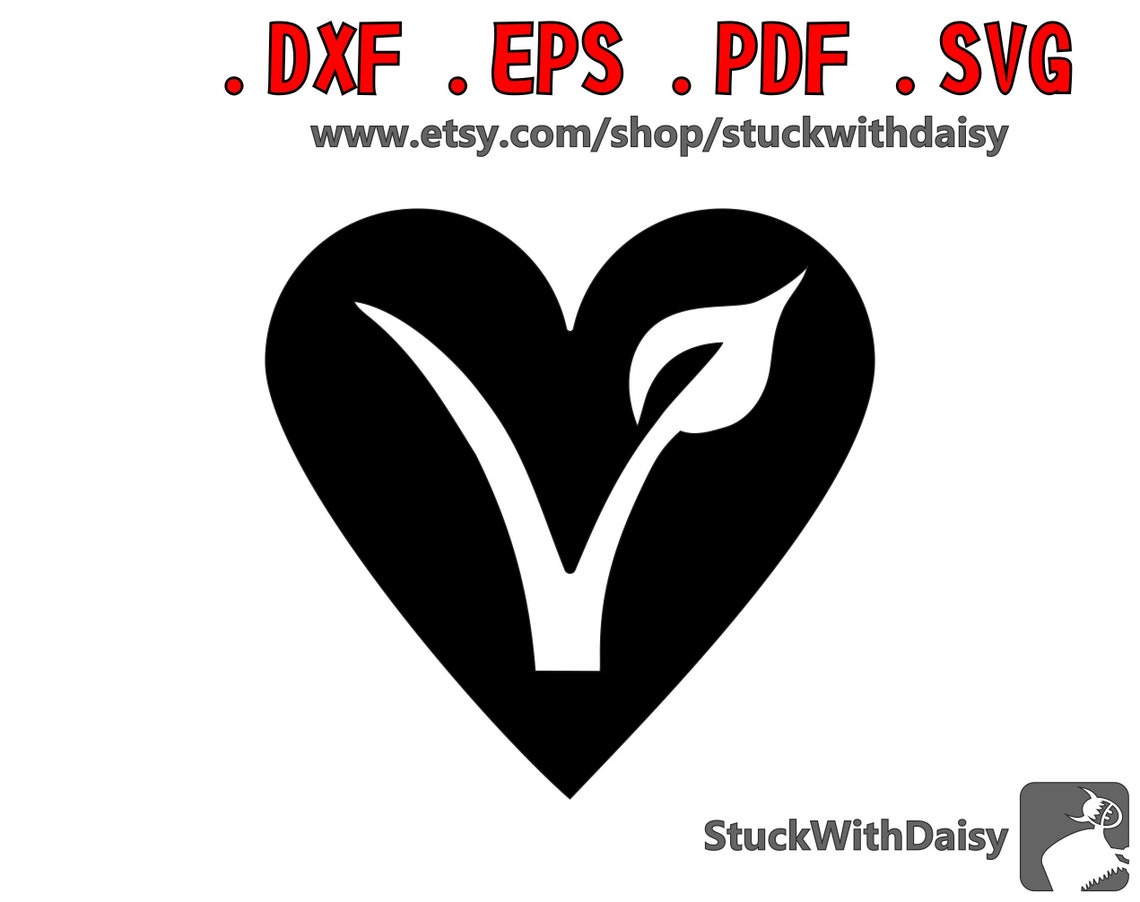 Vegan Heart Vegetarian Digital Download Vector Cricut Cameo Portrait ...
