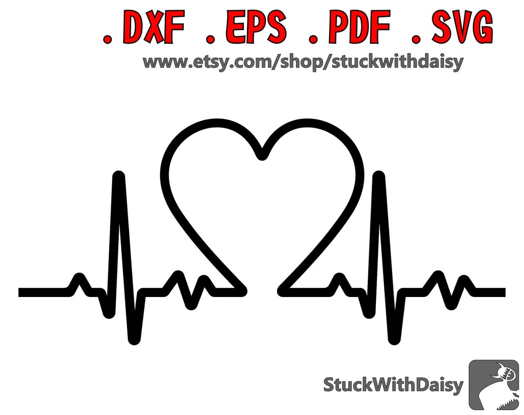 Heart Heartbeat Pulse Digital Download Vector Cricut Cameo Portrait Dxf ...
